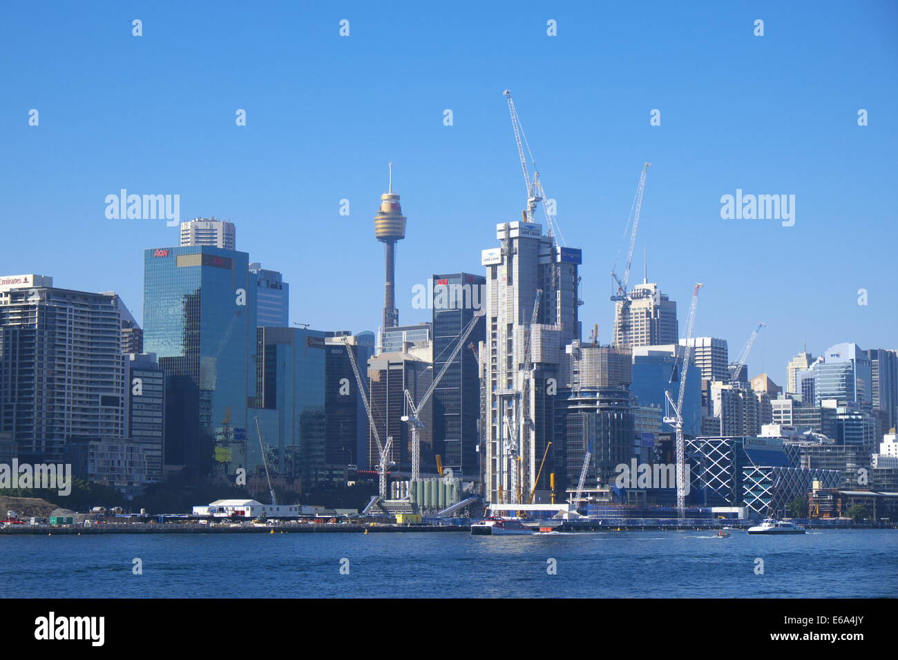 Sydney city centre skyline and construction development at Barangaroo ...