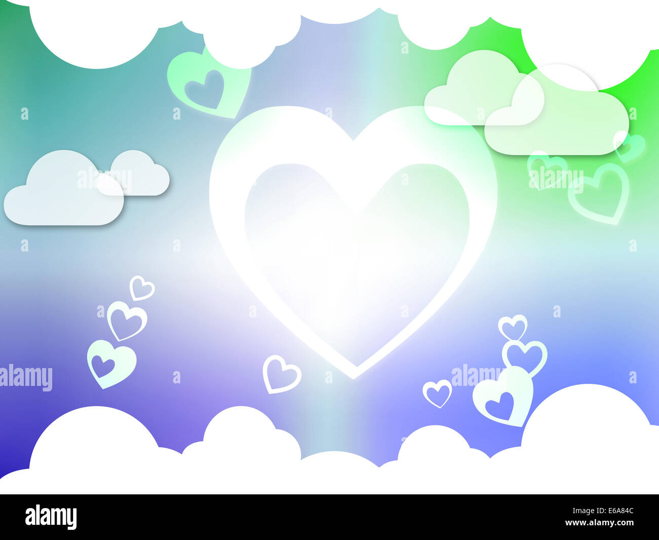 Hearts And Clouds Background Showing Passion Love And Romance Stock ...