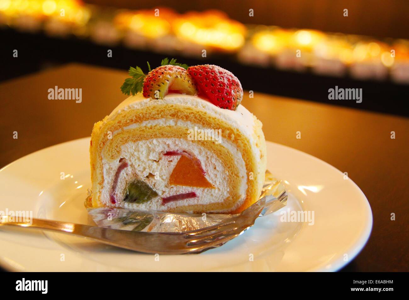 This strawberry cream cake is a sweet dessert popular in Osaka, Japan ...
