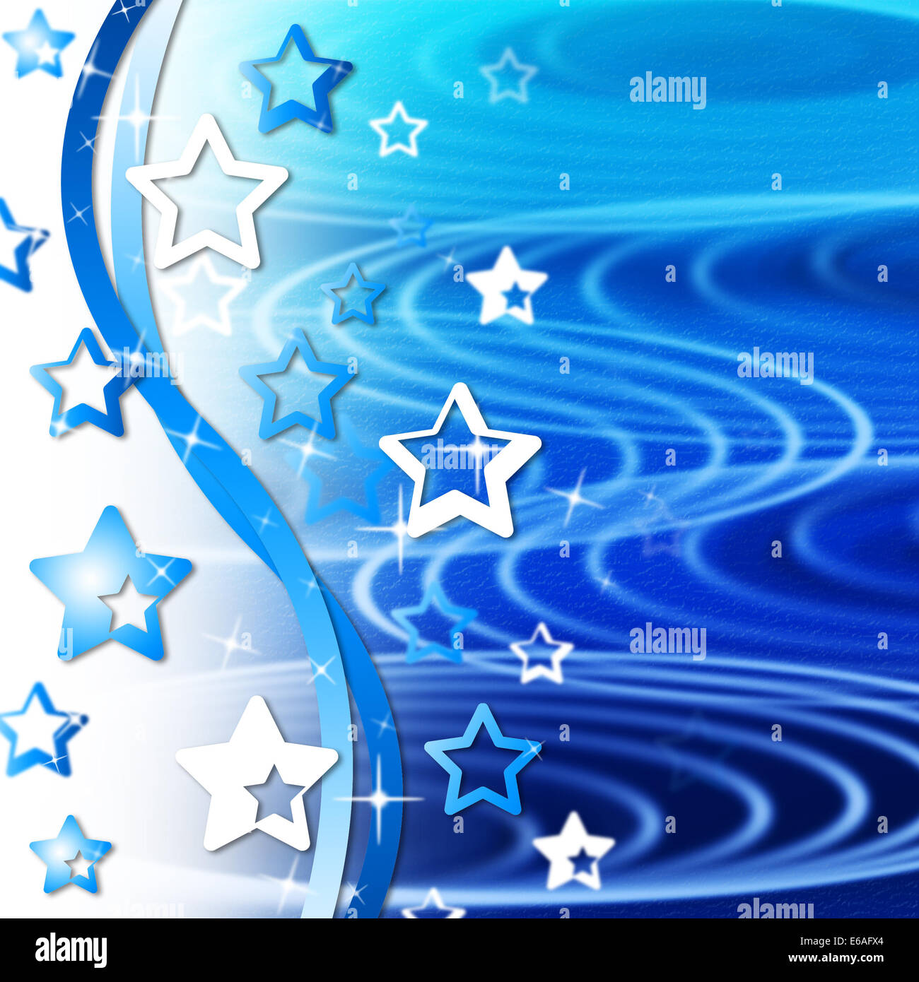 Blue Rippling Background Meaning Curves Round And Stars Stock Photo - Alamy