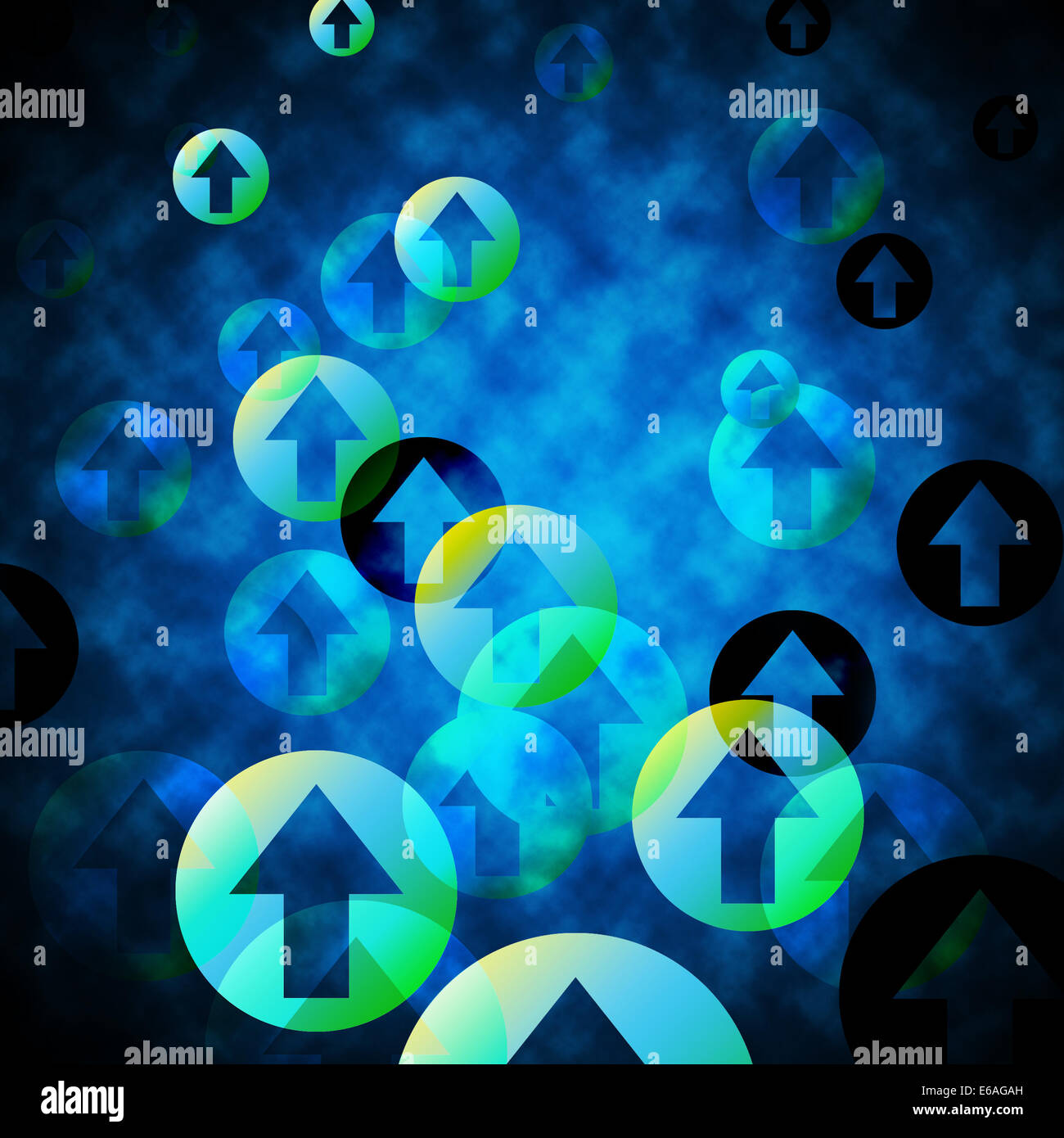 Blue Arrows Background Meaning Circles And Floating Upwards Stock Photo ...