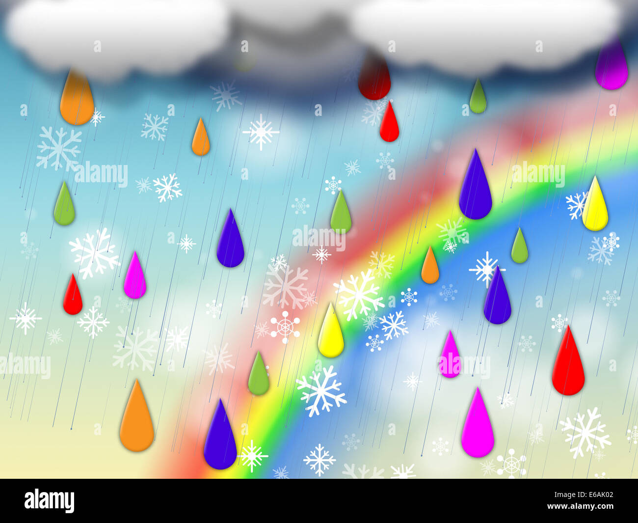 Rainbow Background Showing Colorful Rain And Snowing Stock Photo - Alamy