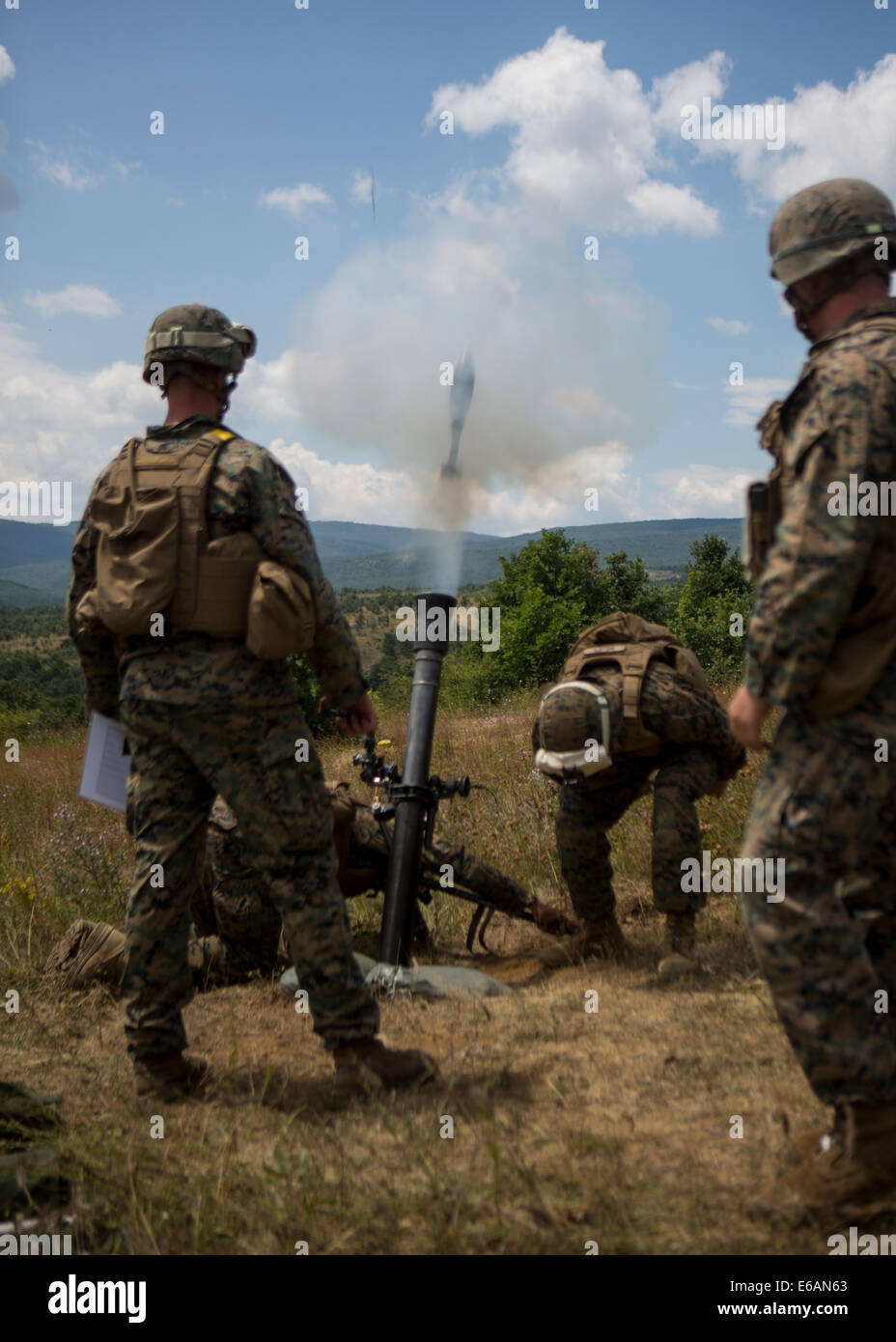 U.S. Marines with an integrated mortar team assigned to the 3rd ...