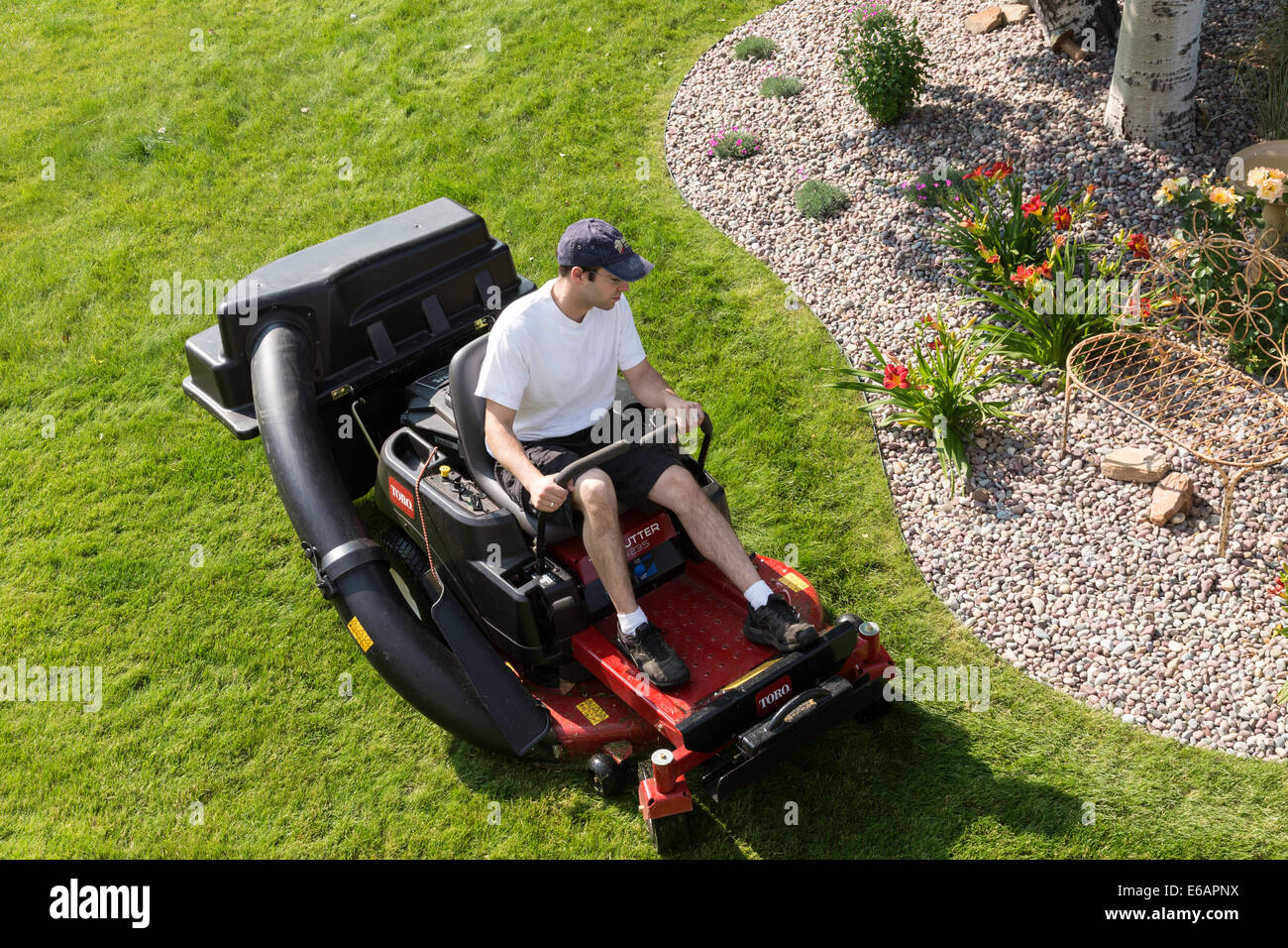 Young Man Mowing Lawn, USA Stock Photo - Alamy