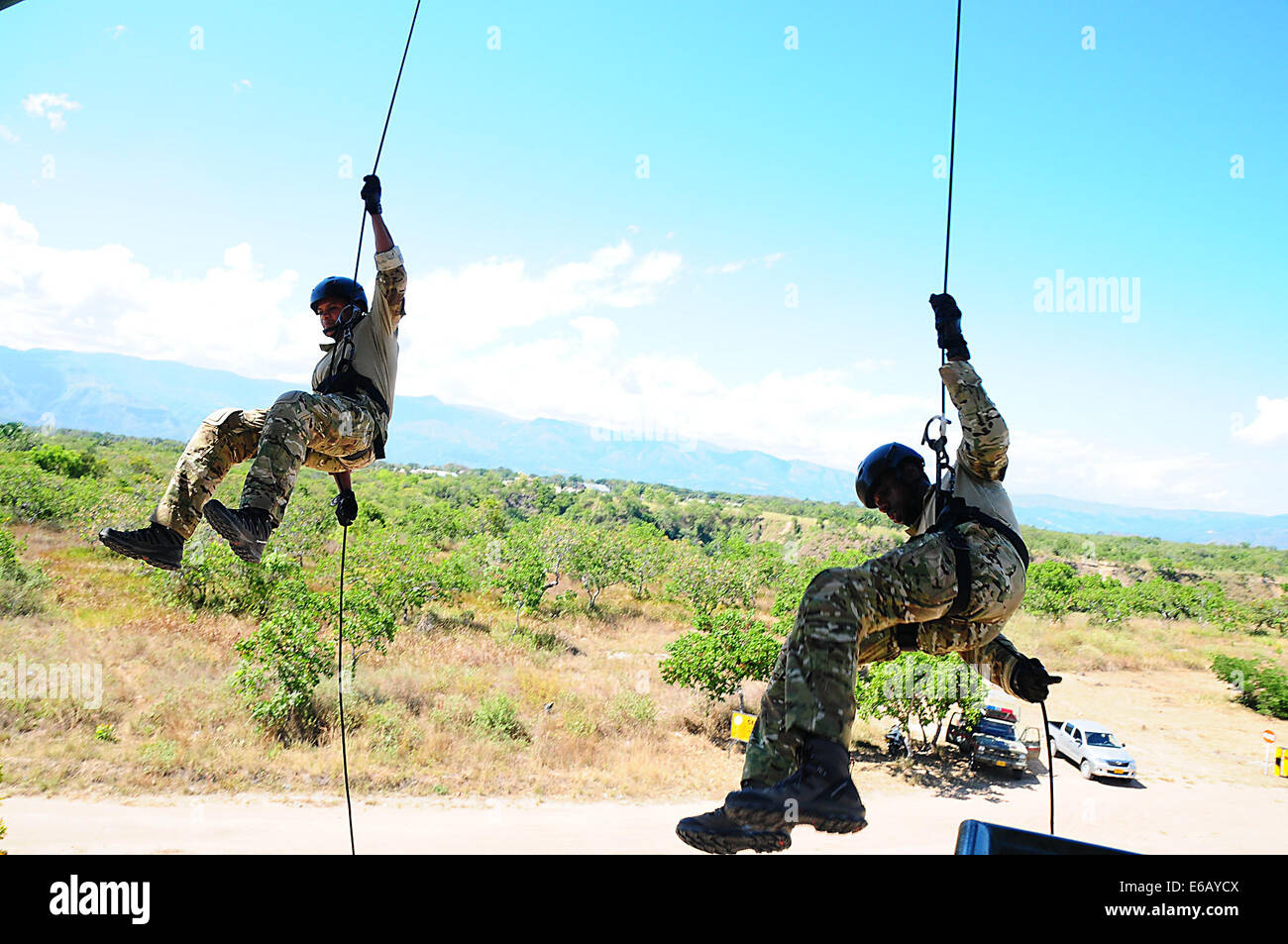 Trinidad and Tobago special operations team members descend from rappel ...