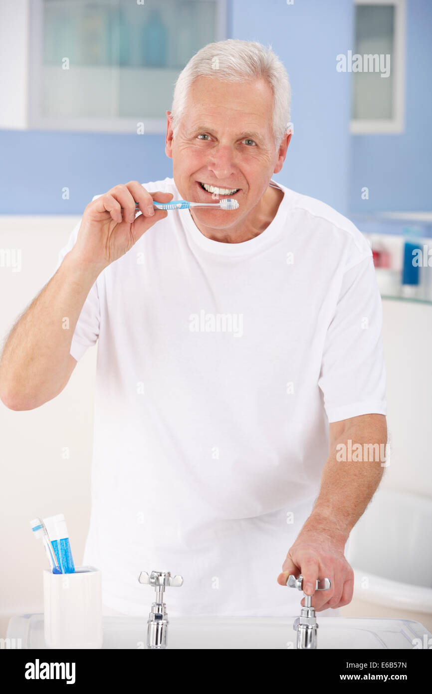 senior,dental hygiene,teeth brushing Stock Photo - Alamy