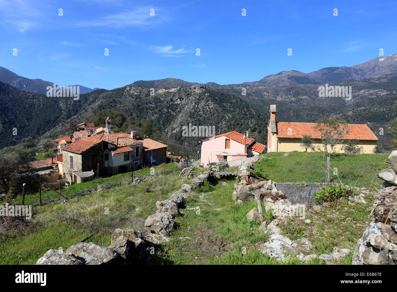 The perched village of Libre in the Roya valley in the Mercantour ...
