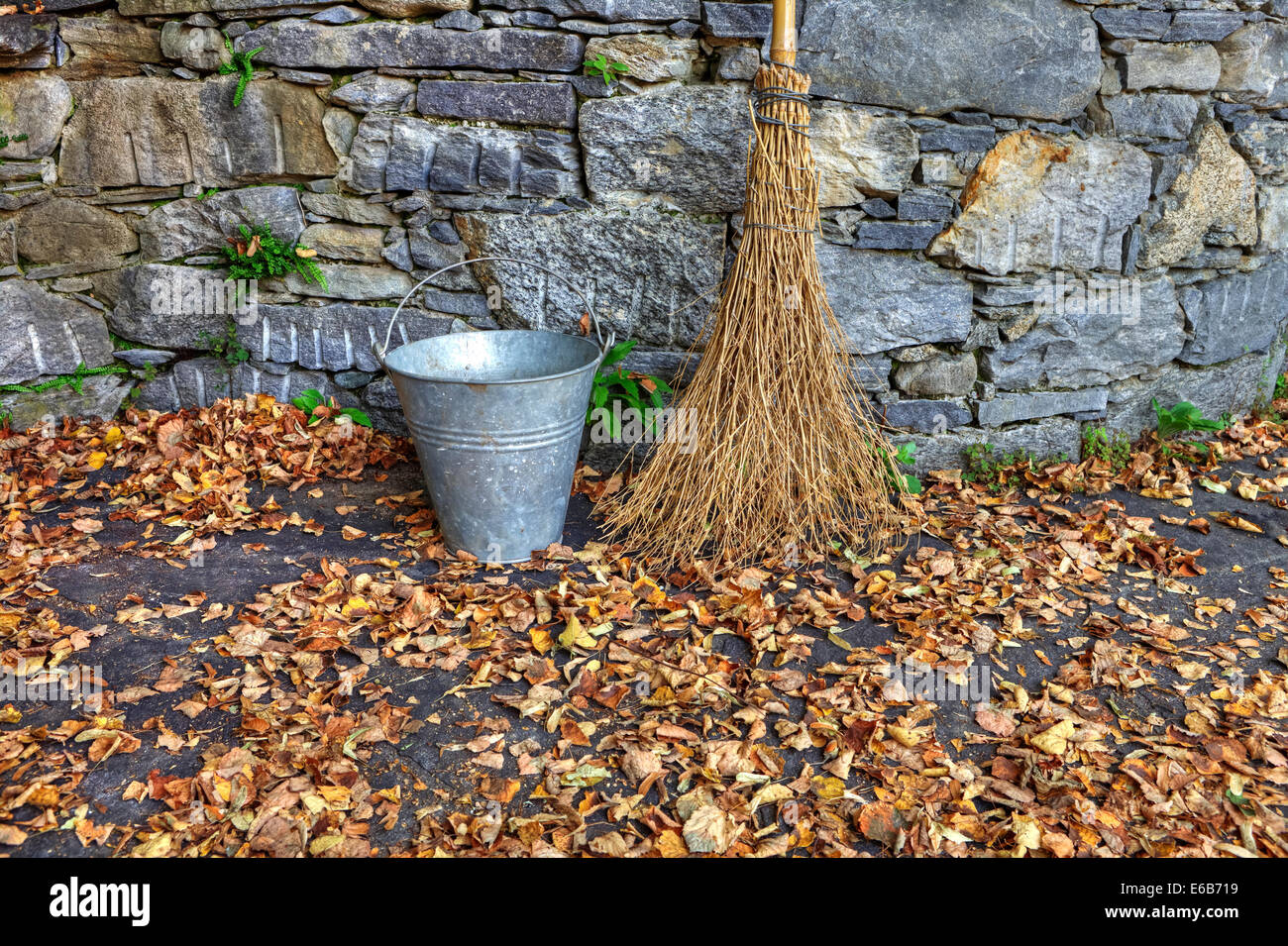 leaves,broom,bucket,broom sticks,zinc bucket Stock Photo - Alamy