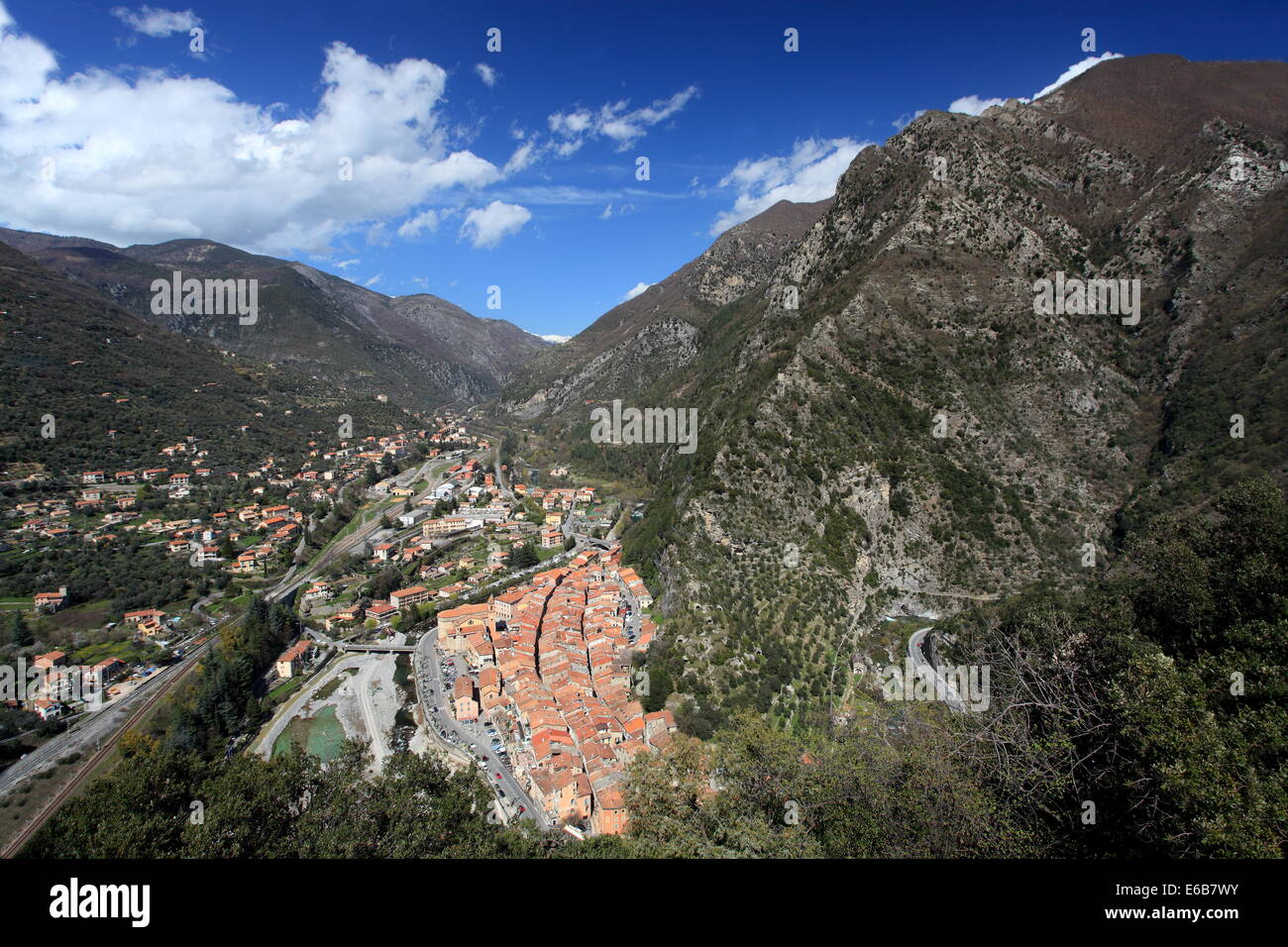 The roof top of the village of Breil sur Roya in the Roya valley in the back country of the ...