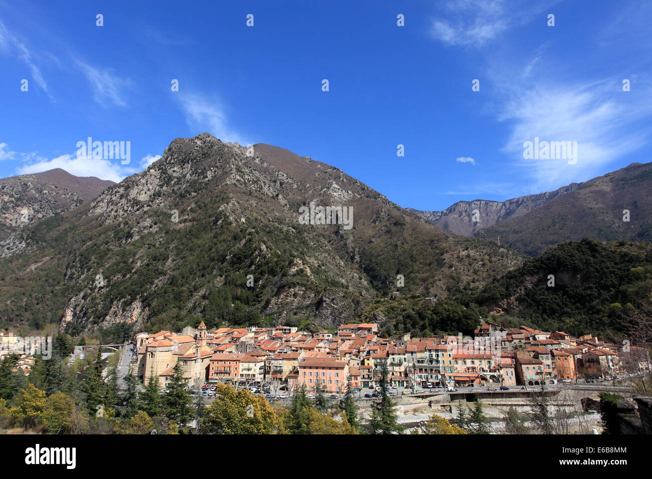 The perched village of Breil sur Roya in the Roya valley in the Mercantour national Park, back ...