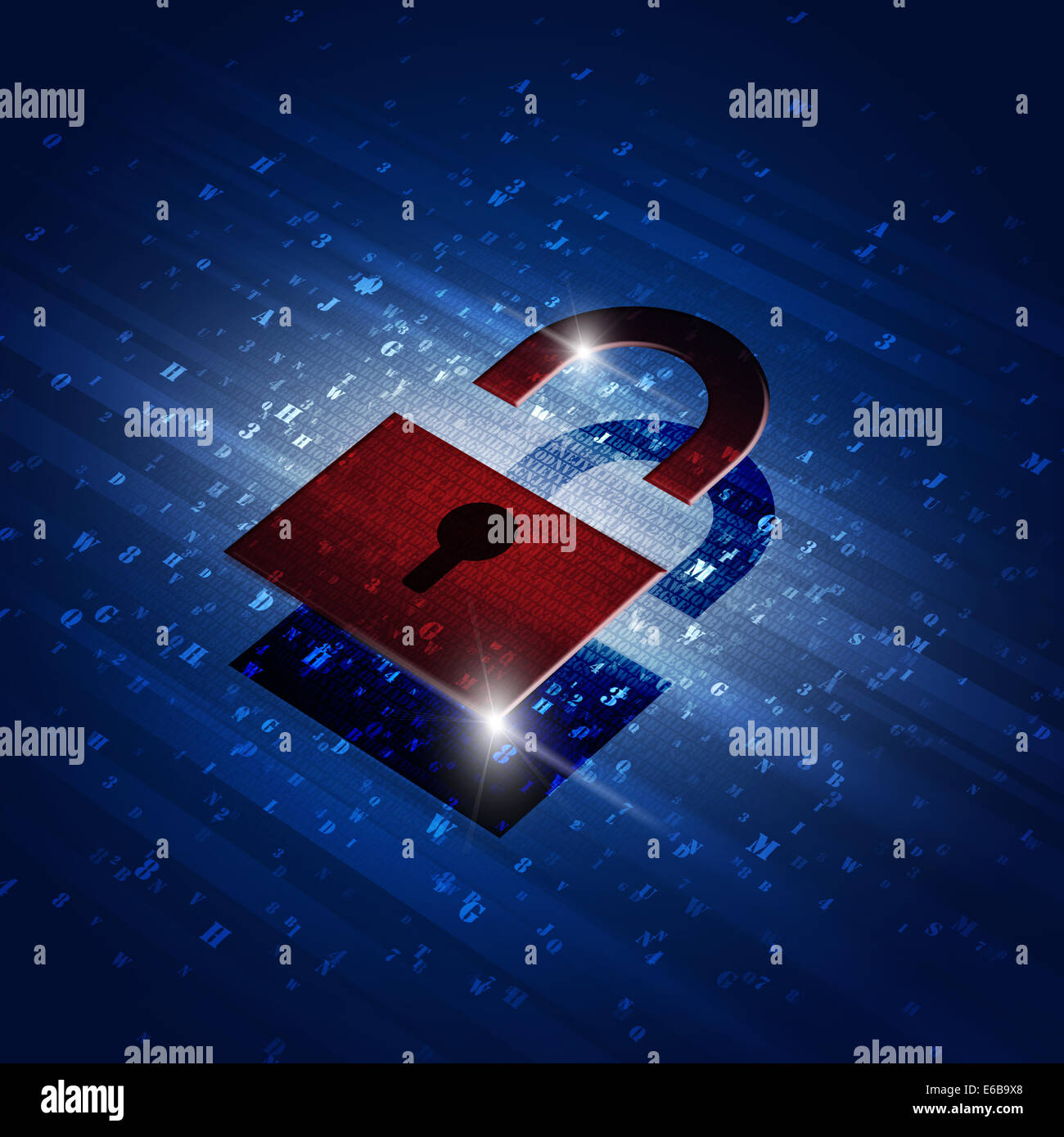 abstract concept red security code lock technology blue background ...