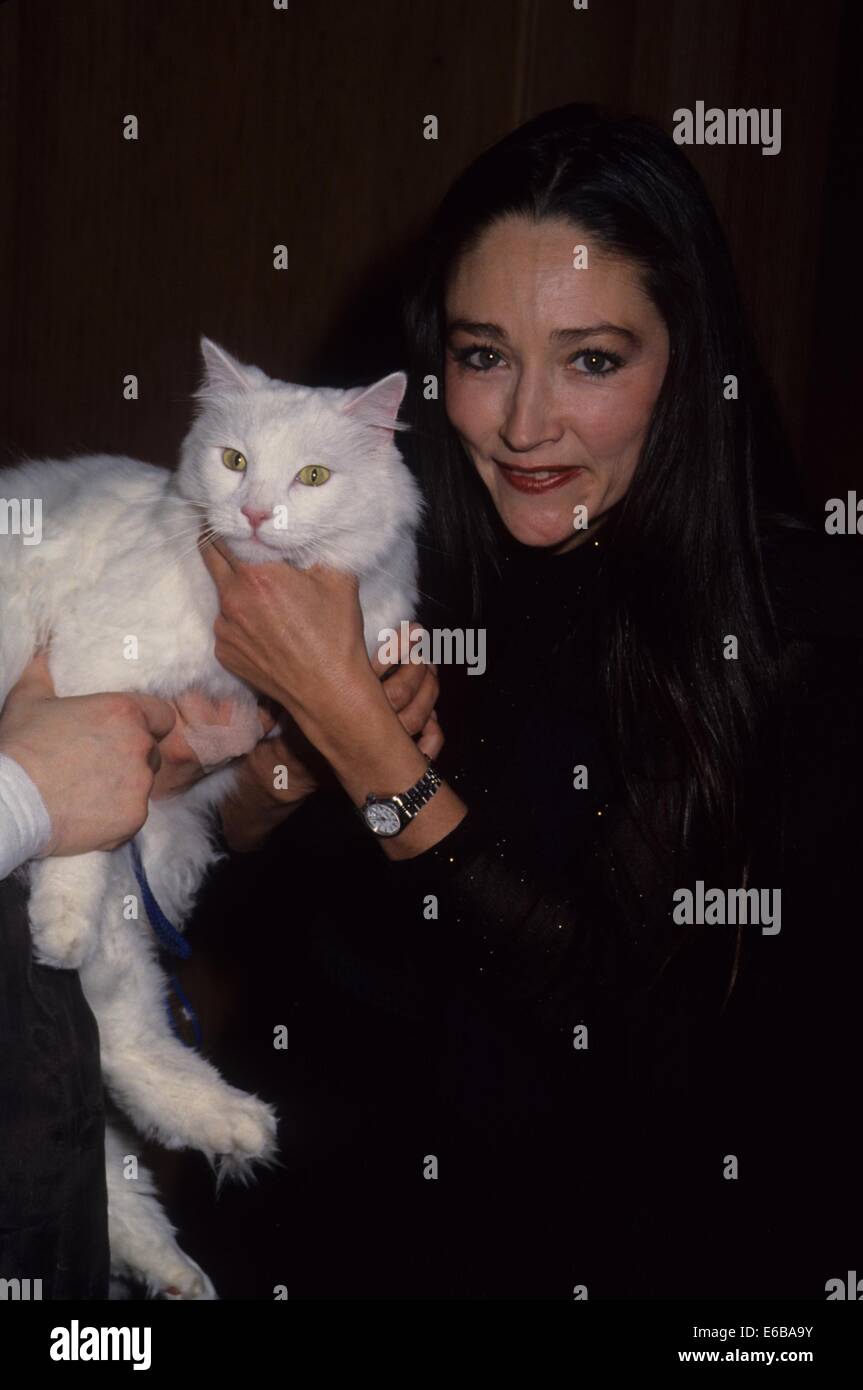 OLIVIA HUSSEY with the cat Juliette 1992.(Credit Image: © Lisa Rose ...