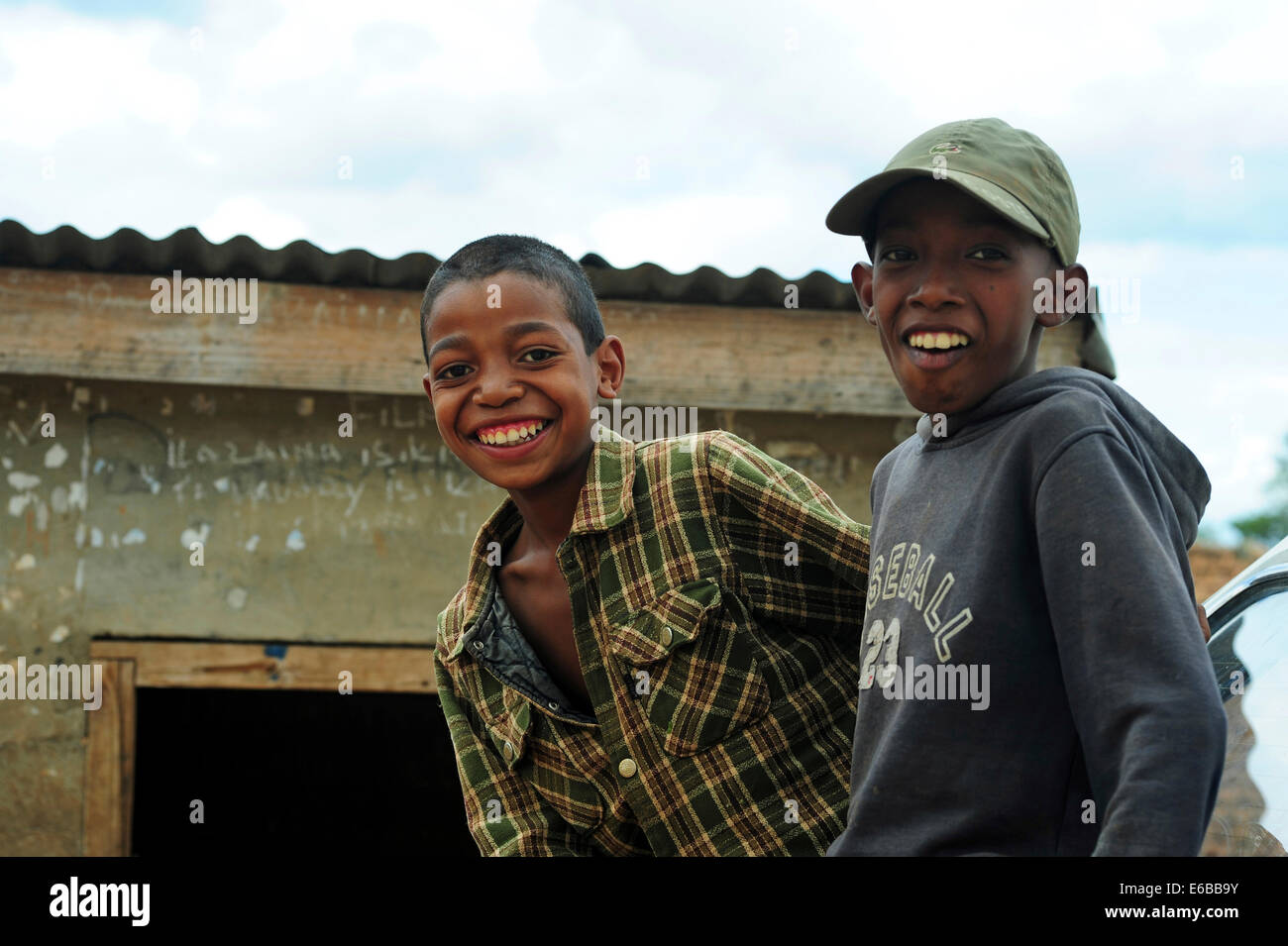 Madagascar, Fianarantsoa, portrait of two African boys smiling Stock ...
