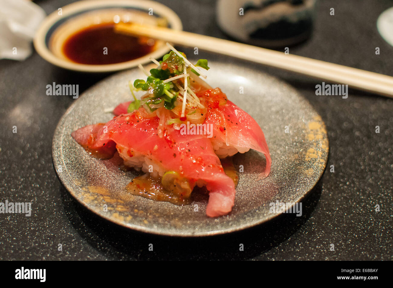 Two pieces of maguro, japanese sushi Stock Photo - Alamy