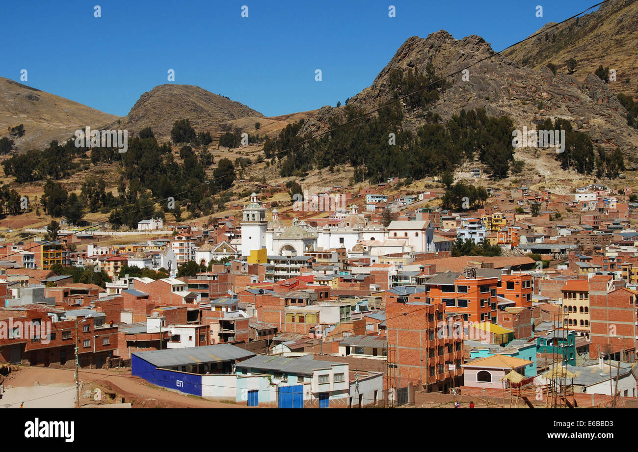 Bolivia, Copacabana, overview of the township of Copacabana, Basilica ...
