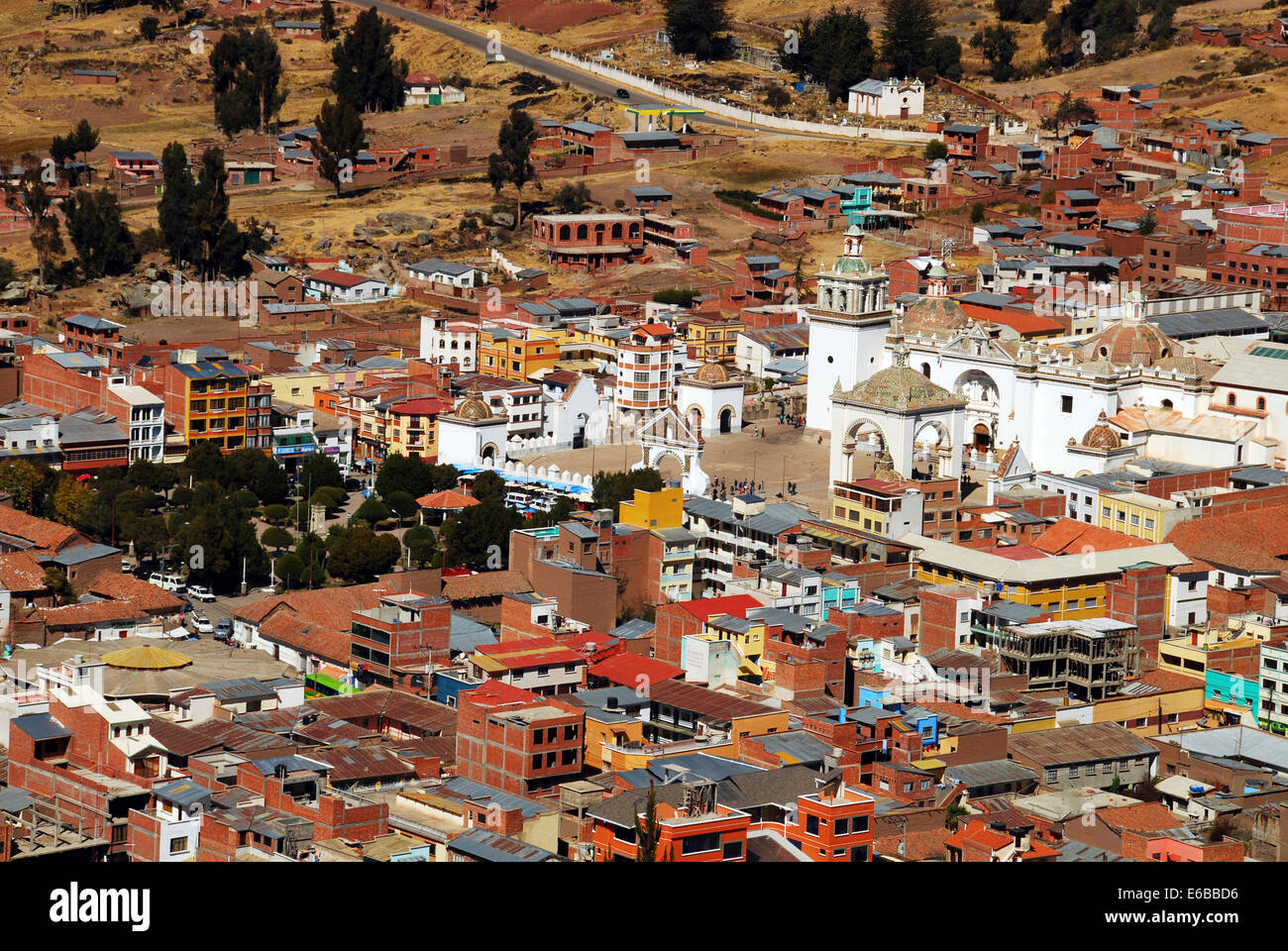 Bolivia, Copacabana, overview of the township of Copacabana, Basilica ...