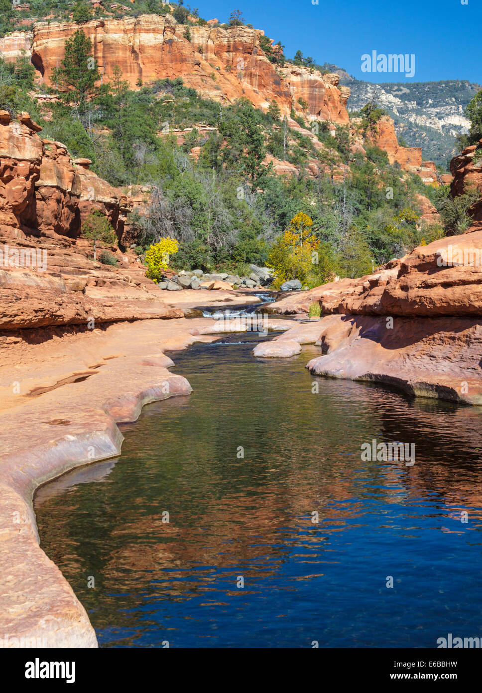 Reflection of cliffs in creek at Slide Rock State Park in Oak Creek ...