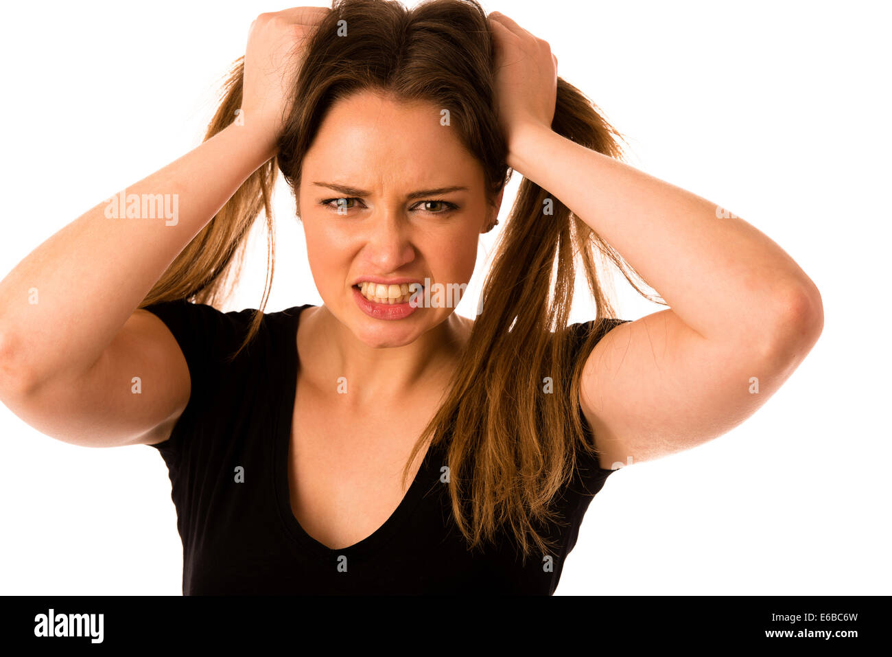 Frightened woman - preety girl gesturing fear isolated Stock Photo - Alamy