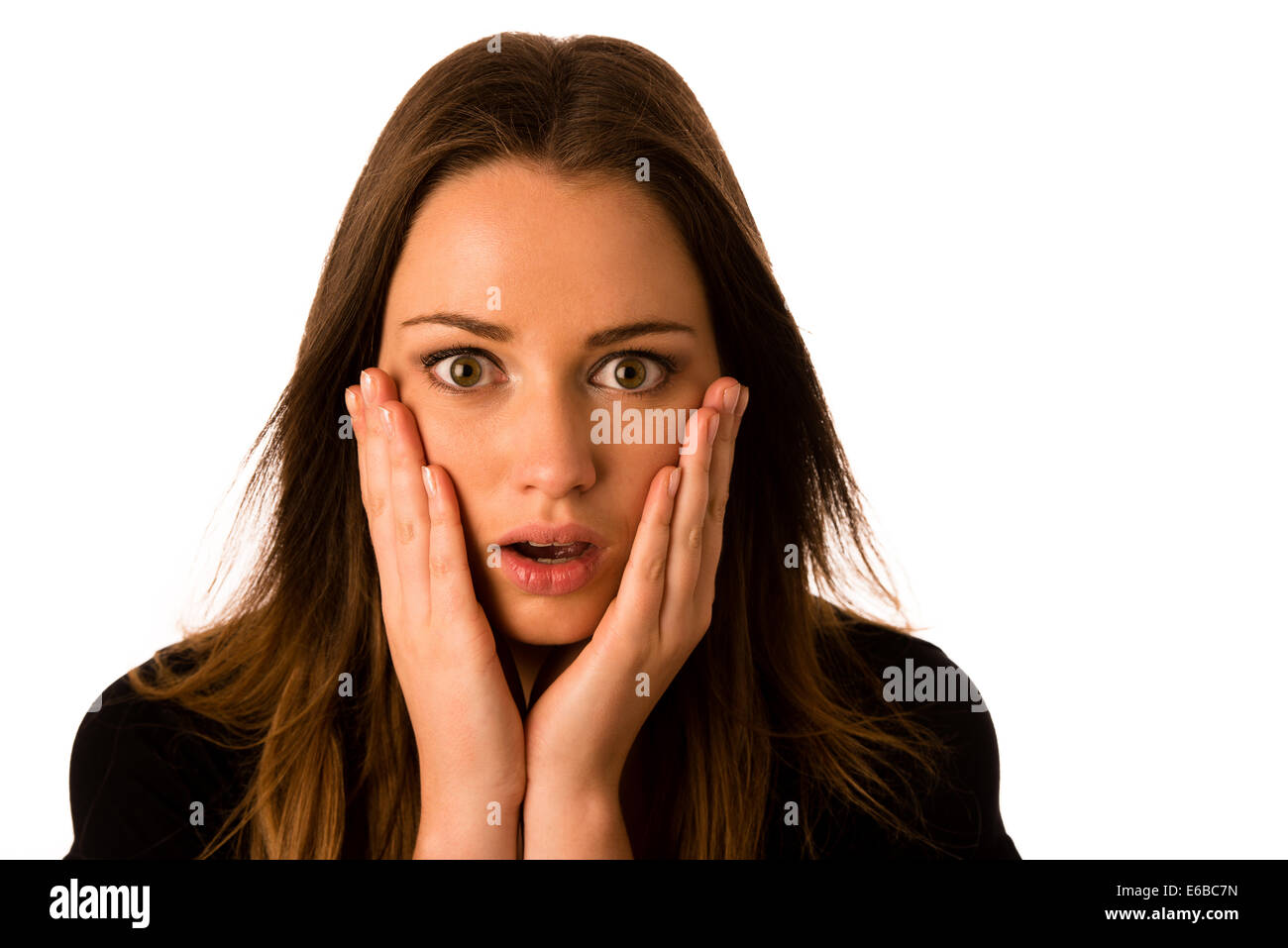 Frightened woman - preety girl gesturing fear isolated Stock Photo - Alamy