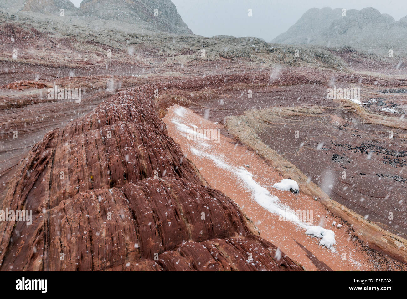 April snow storm and rock striations, White Pocket, Vermillion Cliffs ...