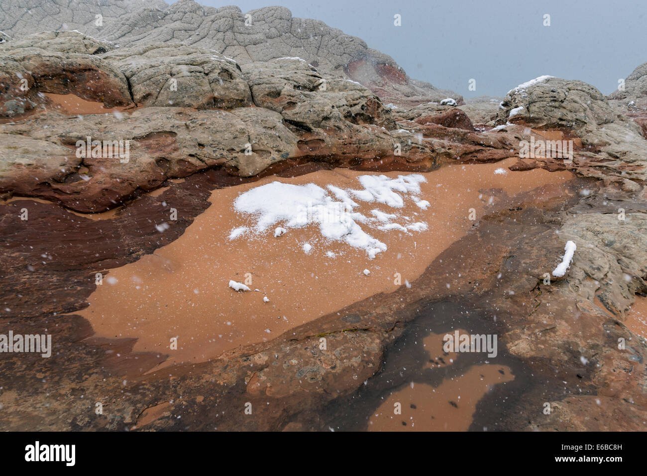 Sand pocket filling with snow, White Pocket, Vermillion Cliffs National ...