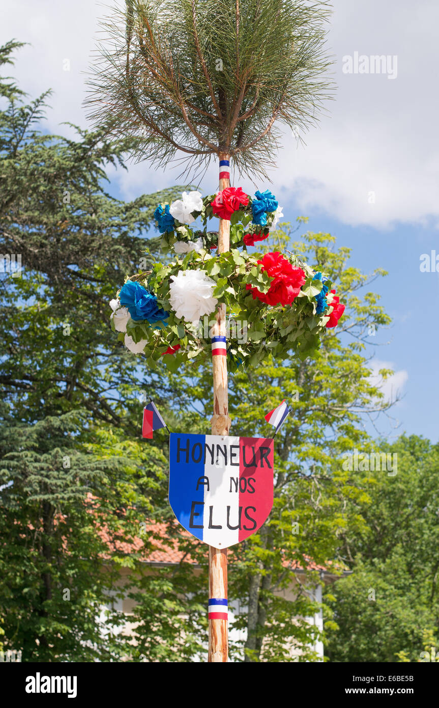 Plantation du mai or Tree of May celebration in honor of elected ...