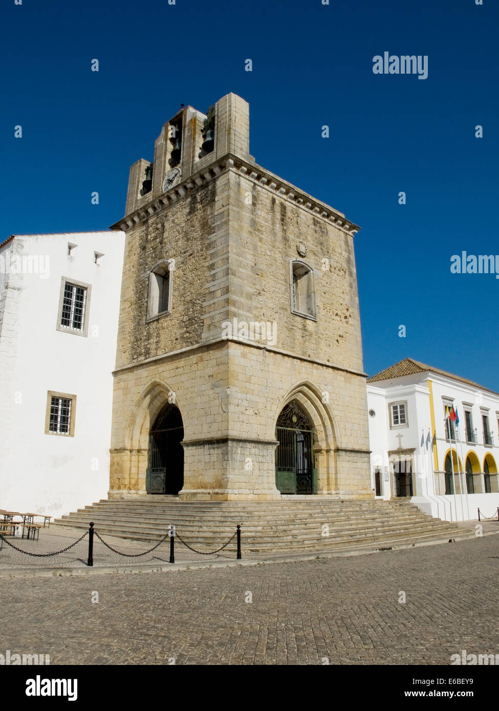 Principal facade of Faro Catedral (Faro Cathedral). Faro, Algarve ...