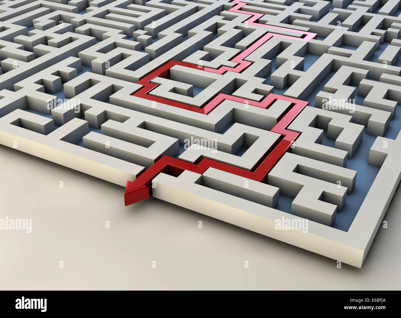 Labyrinth path red arrow Stock Photo - Alamy