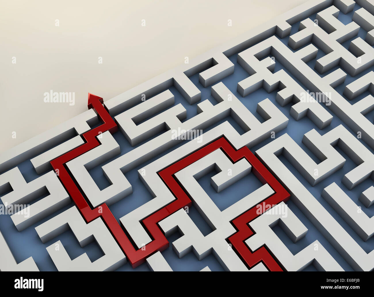 Labyrinth path red arrow, top view Stock Photo - Alamy