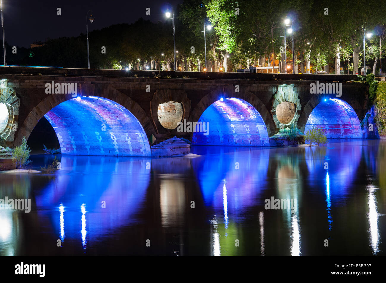 Blue lights of Toulouse bridge Stock Photo - Alamy