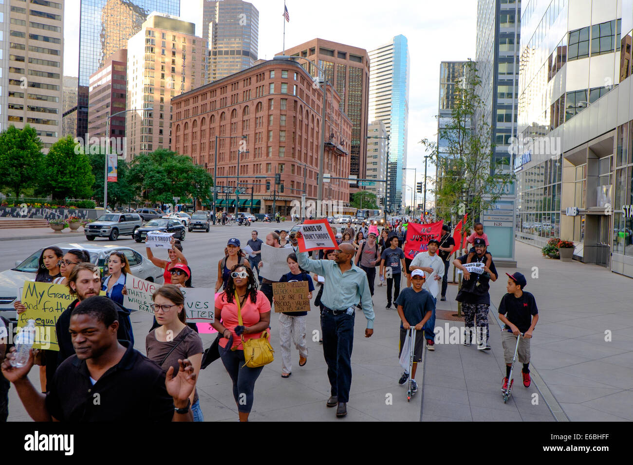 Denver, Colorado USA - 19 August 2014. Protesters march from 24th and ...