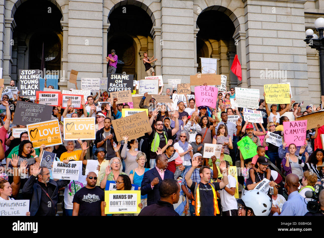 Denver, Colorado USA - 19 August 2014. Protesters march from 24th and ...