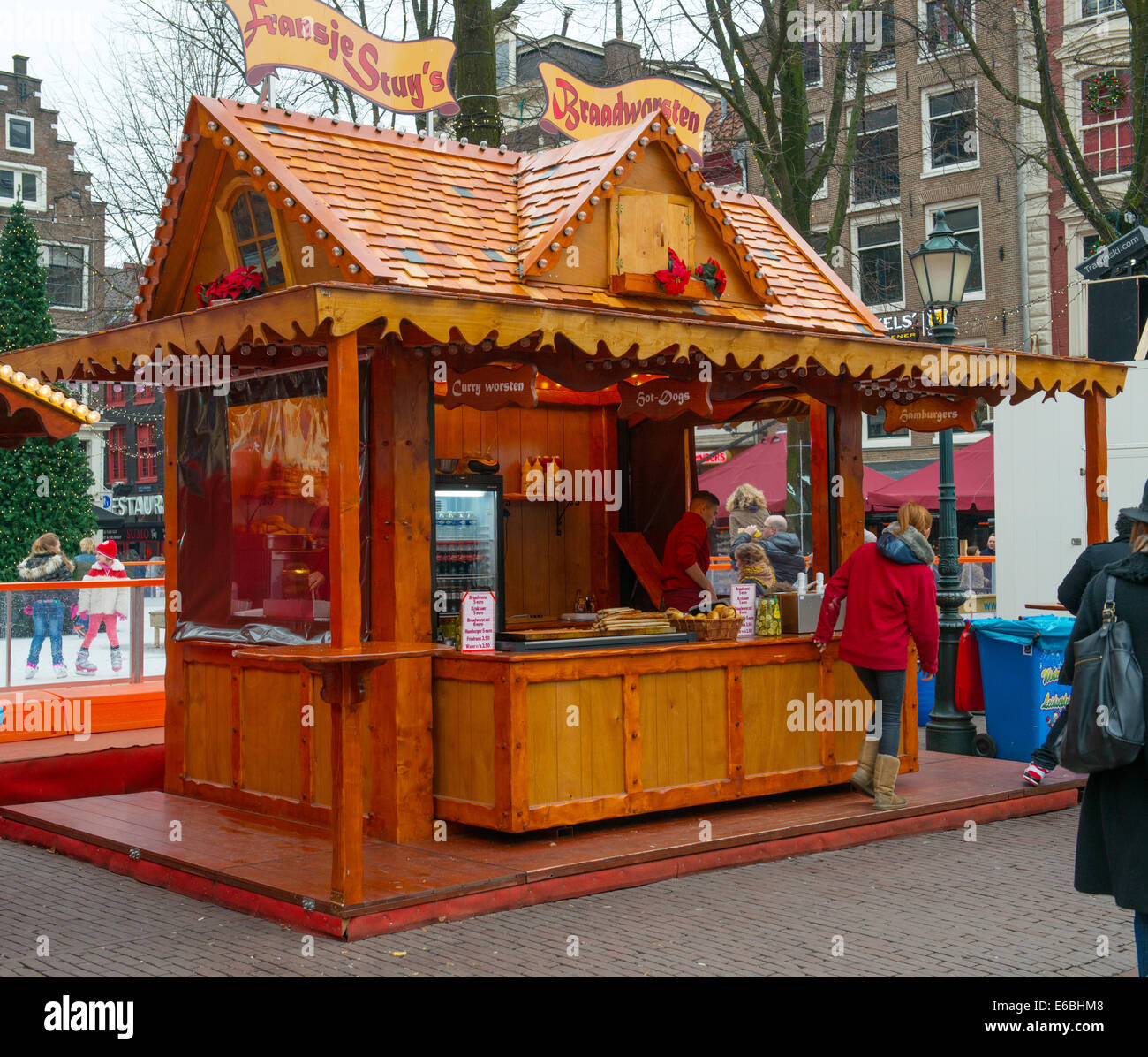 Christmas street food cafe in Amsterdam Stock Photo - Alamy