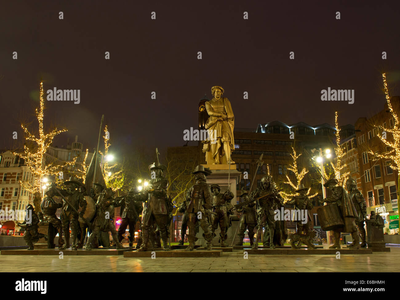 The bronze sculptures of the Night Watch and main statue of Rembrandt ...
