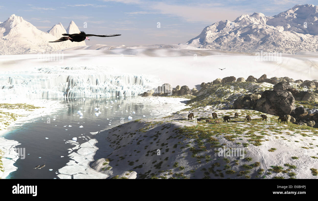 A broad look at a receding glacial scene circa 18,000 years ago in what ...