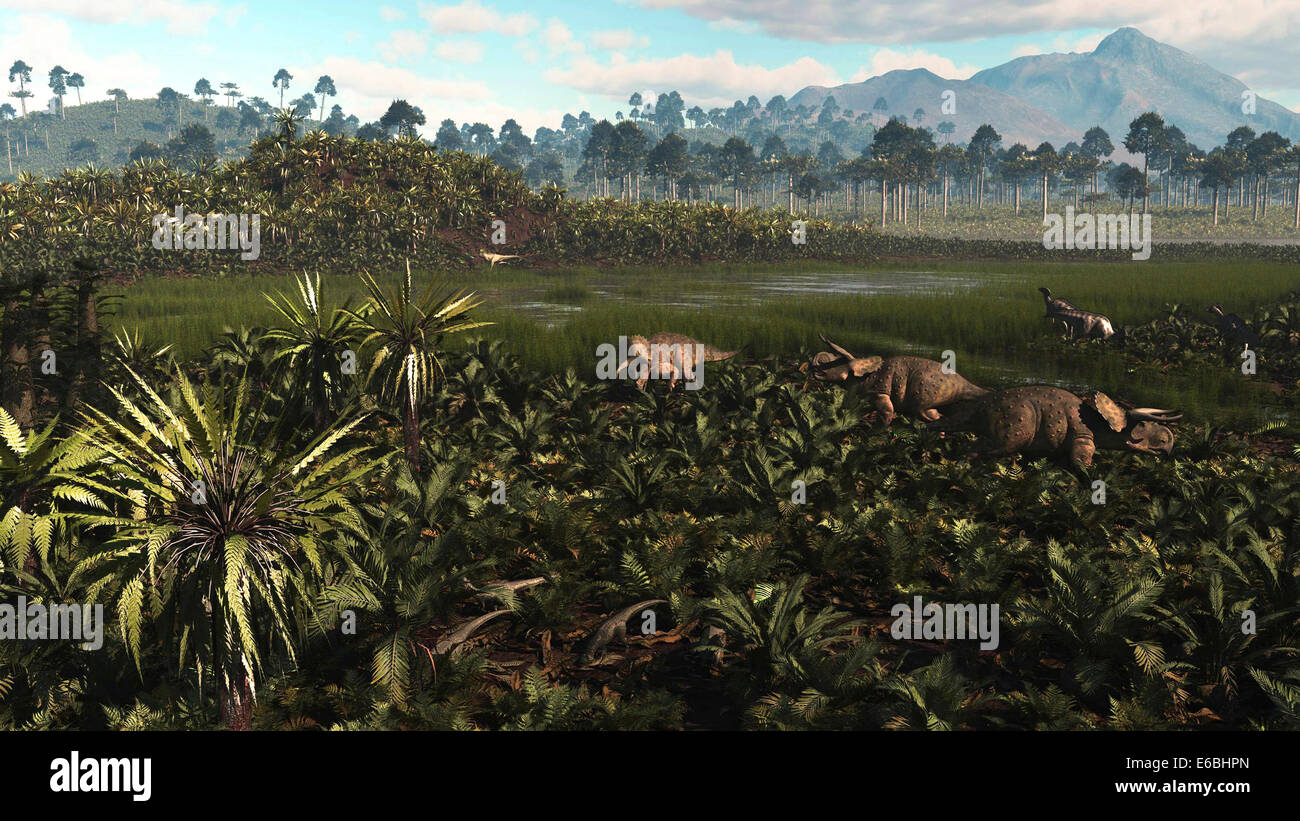 Dinosaurs graze the lush delta lands near the North American inner sea ...