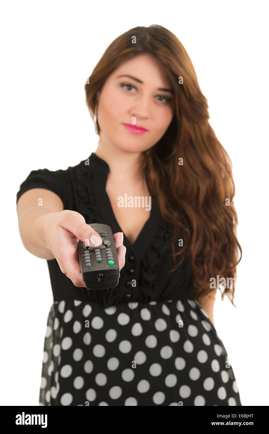 Young girl holding remote control Stock Photo - Alamy