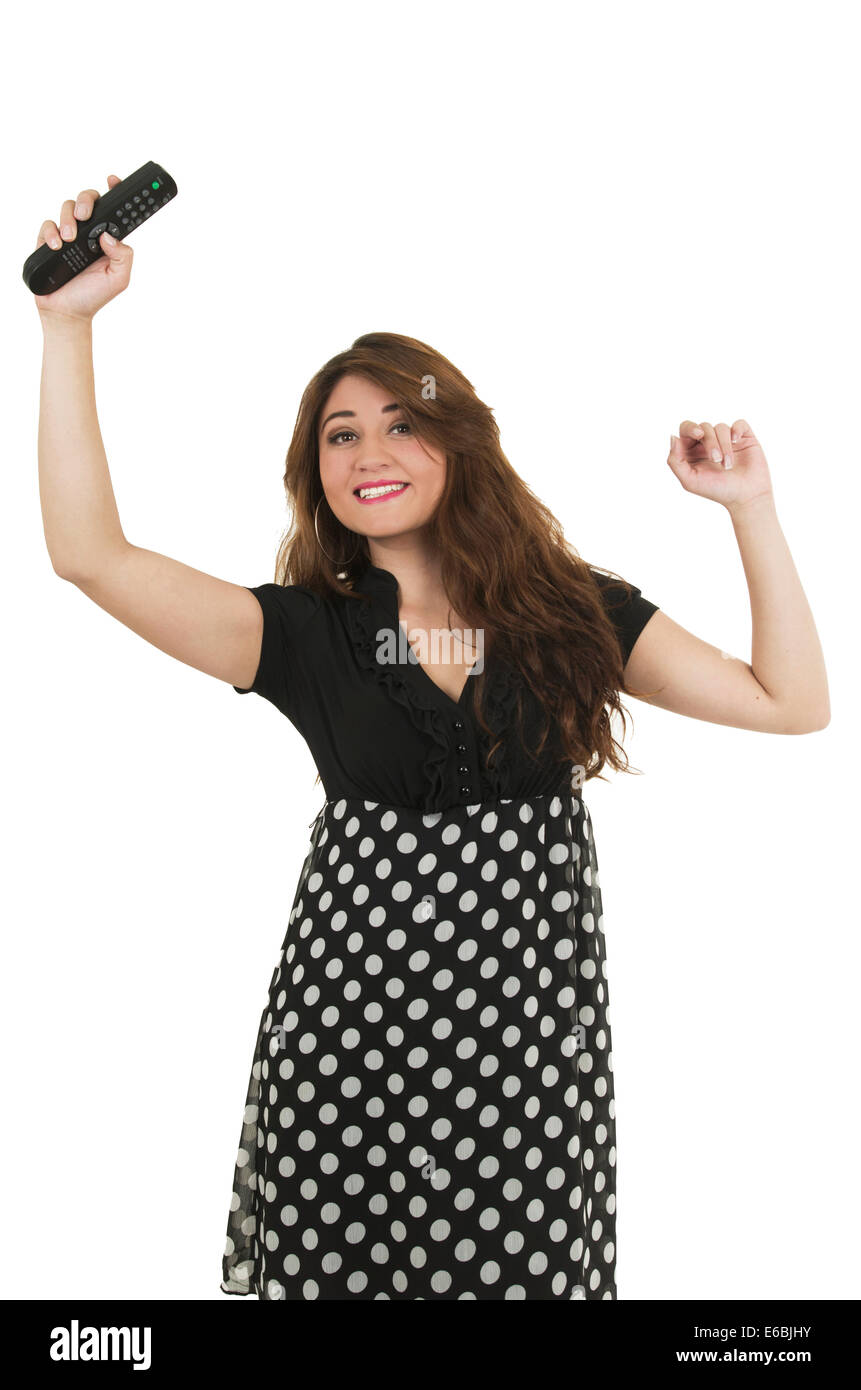 Woman pointing remote control hi-res stock photography and images - Alamy