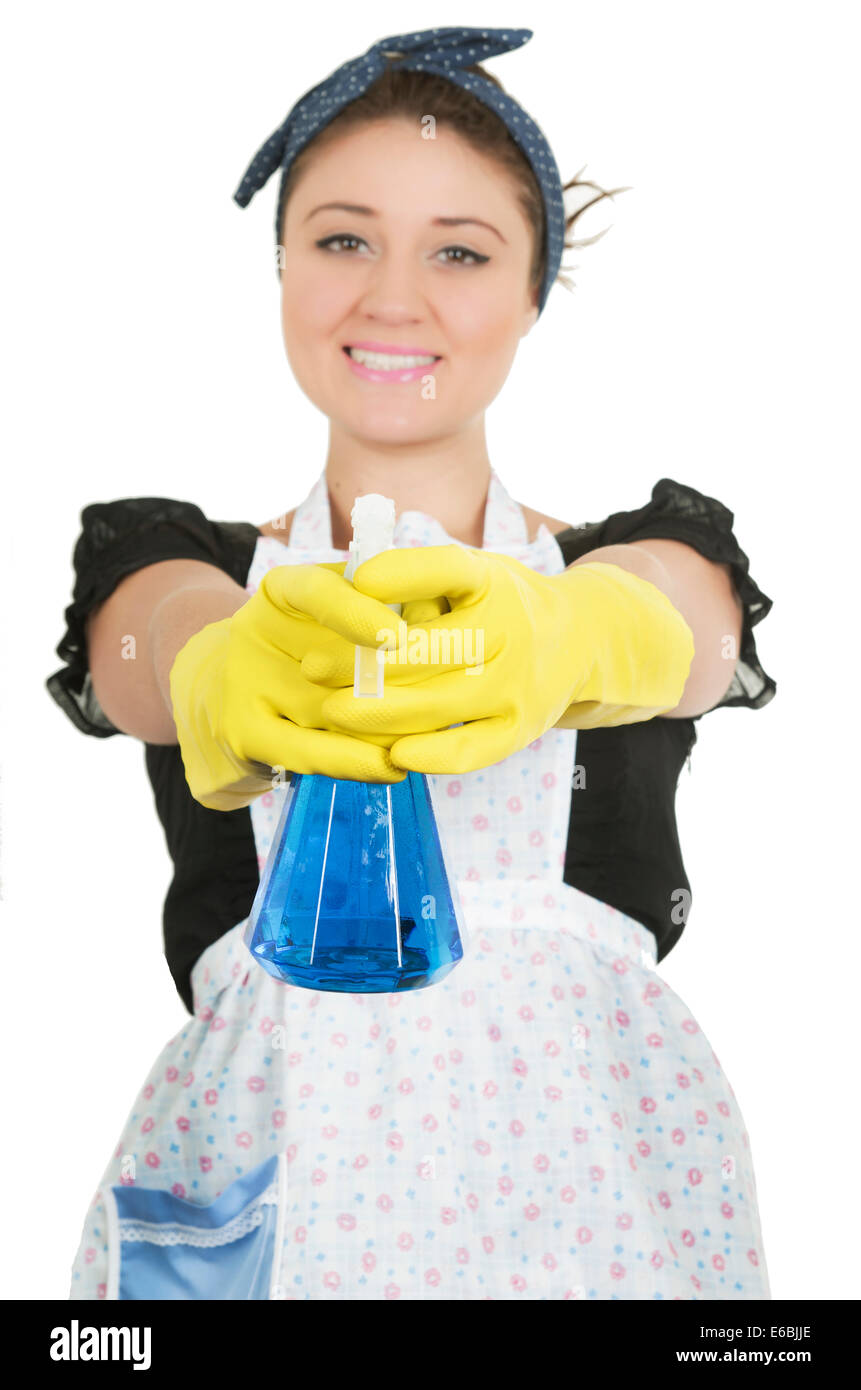 Pretty young housekeeper girl wearing apron Stock Photo - Alamy
