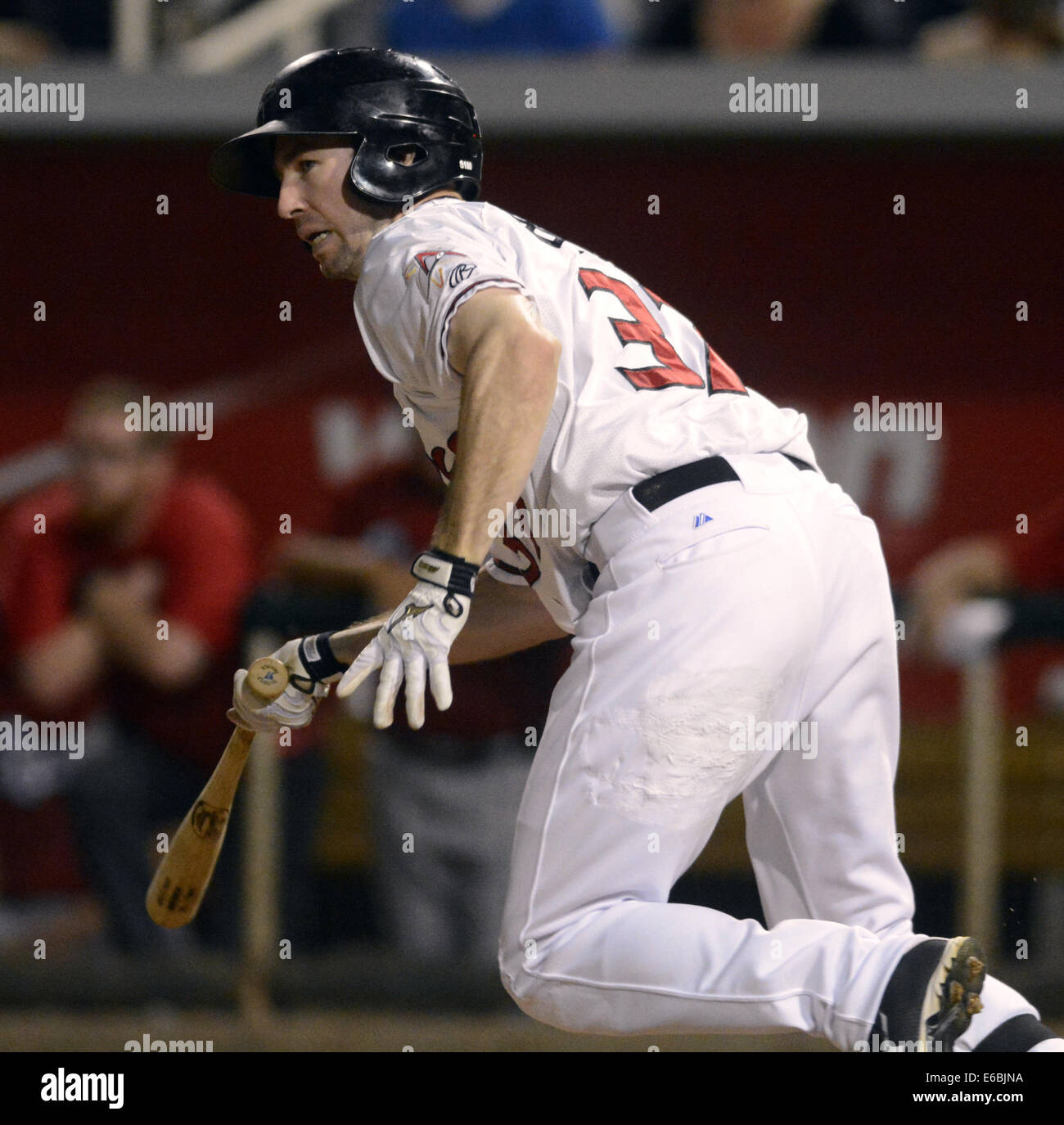 Usa. 19th Aug, 2014. SPORTS-- The Isotopes' Mike Baxter, 37, hits a ...