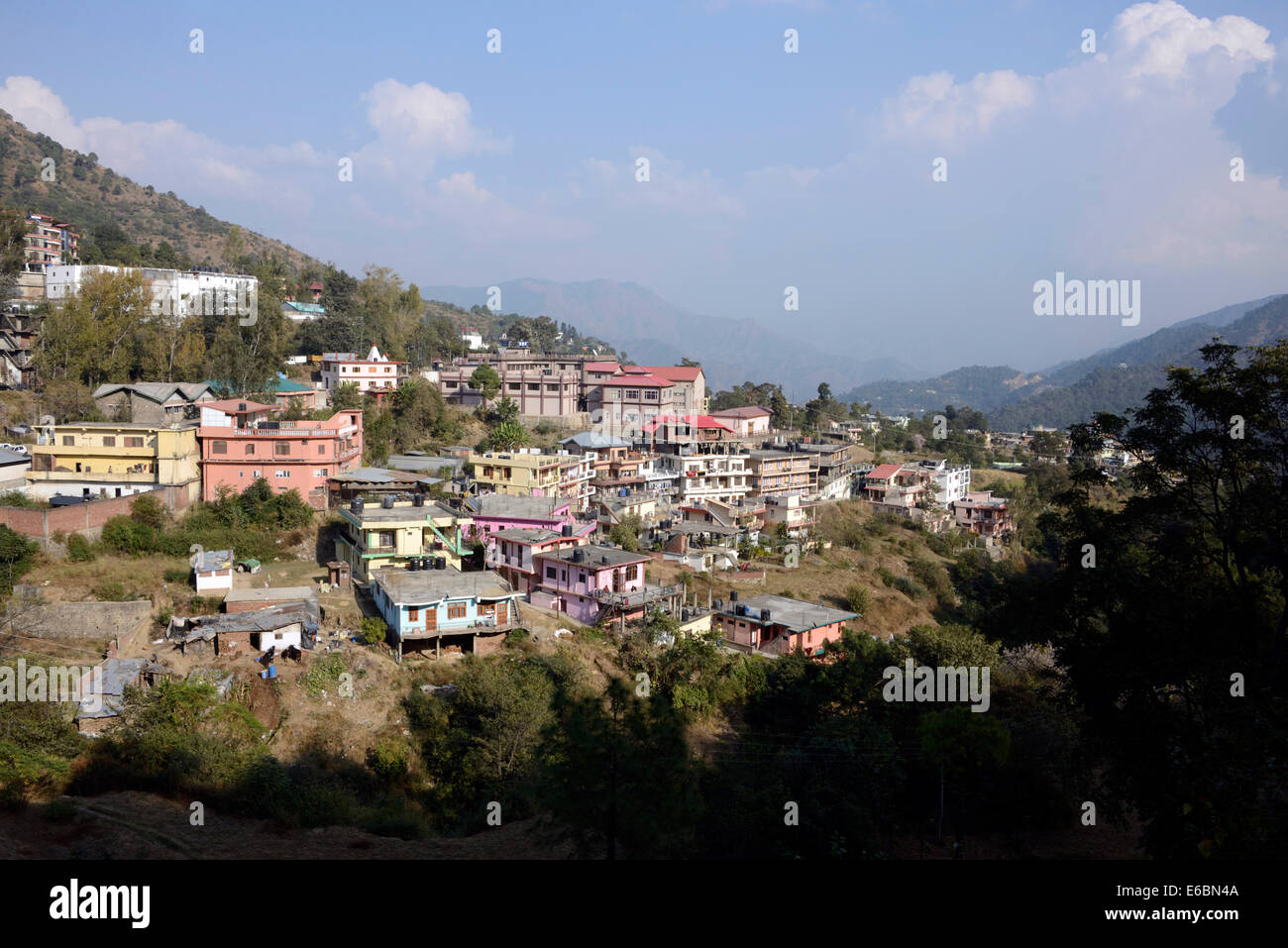 A small town in the Himalayan foothills from the Himalayan Queen train ...