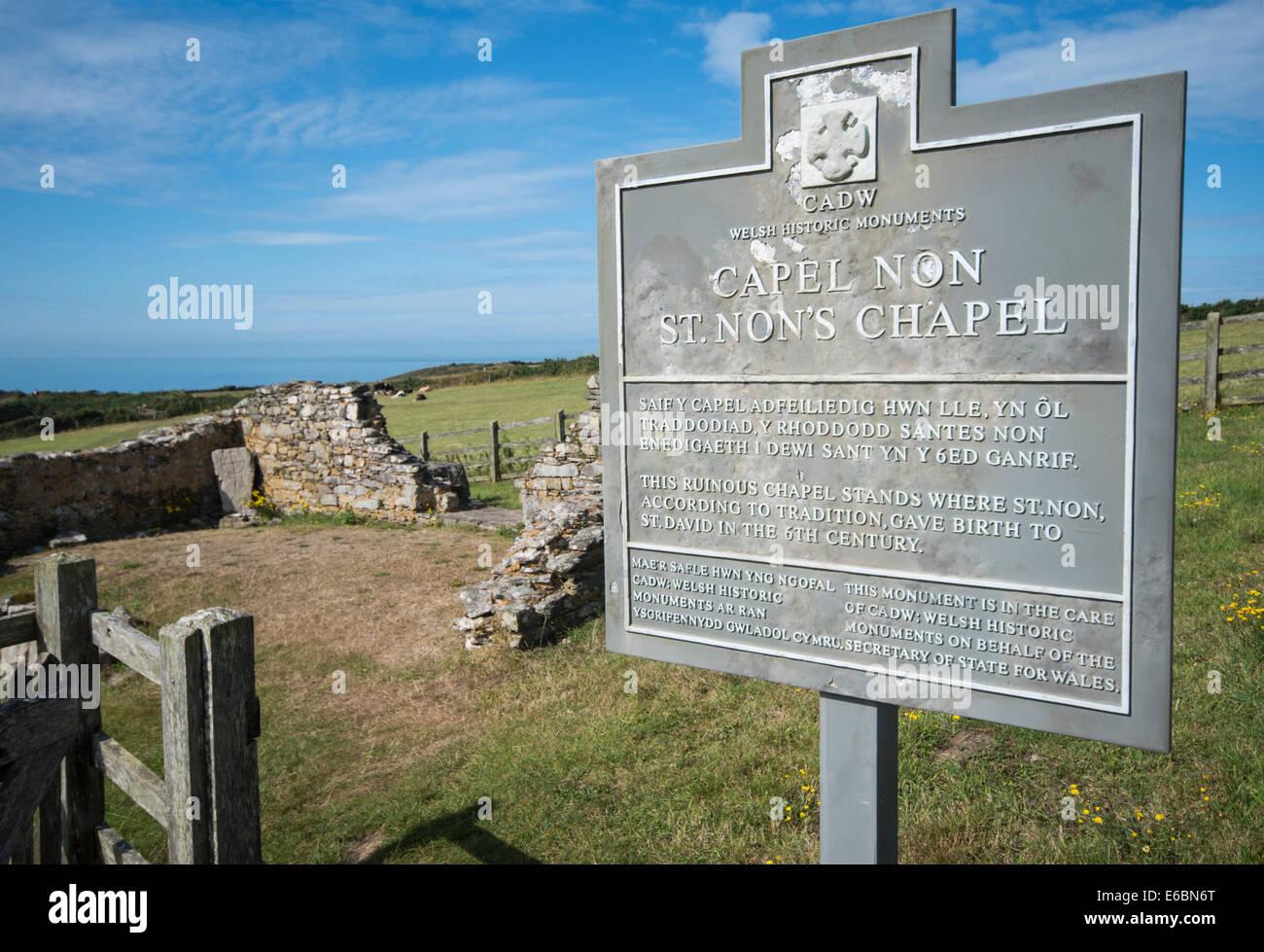Sign at the ruined Chapel of Saint Non (St Non's Chapel) on the ...