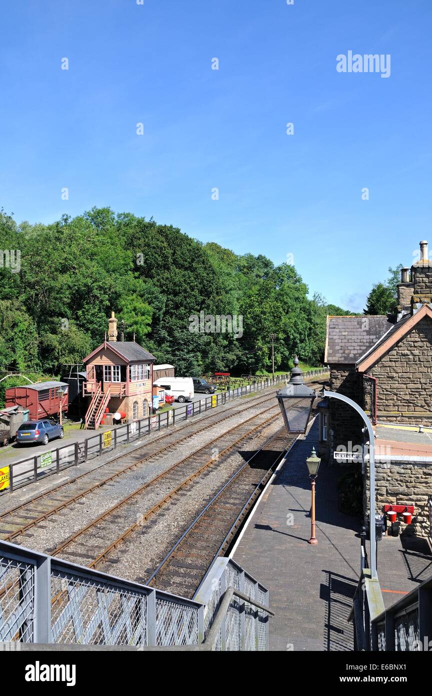 Elevated view of the railway line with the station building to the ...