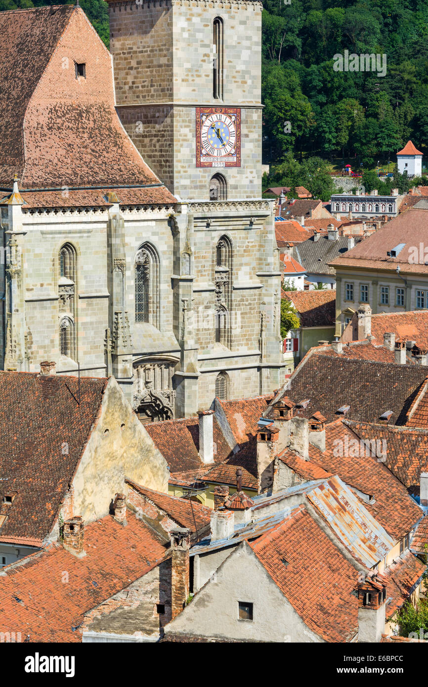 View From Above Of Red Medieval Tiled Roofs Close Up. in the old center ...