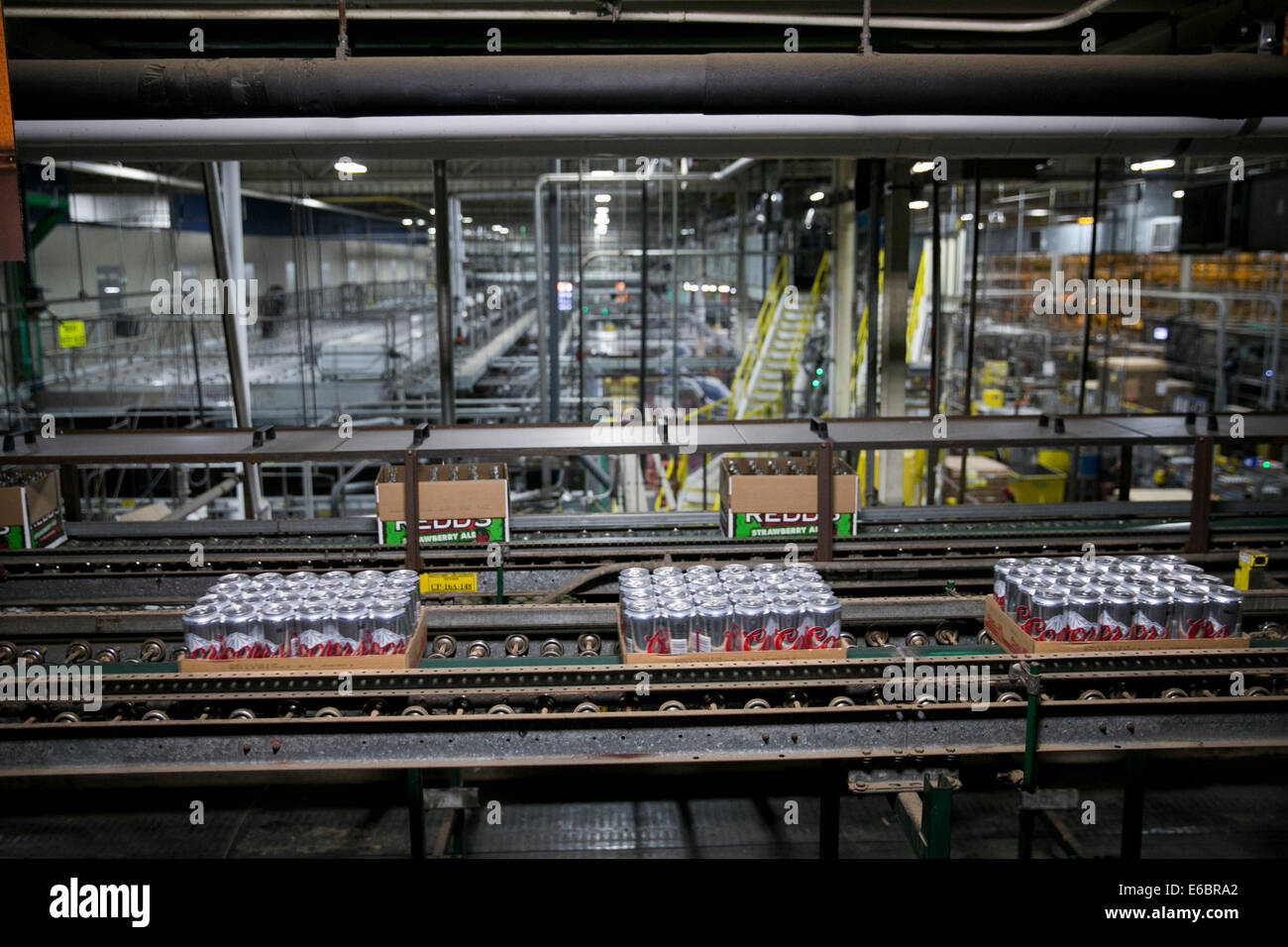 The MillerCoors brewery in Milwaukee, Wisconsin. Beer packaging line ...