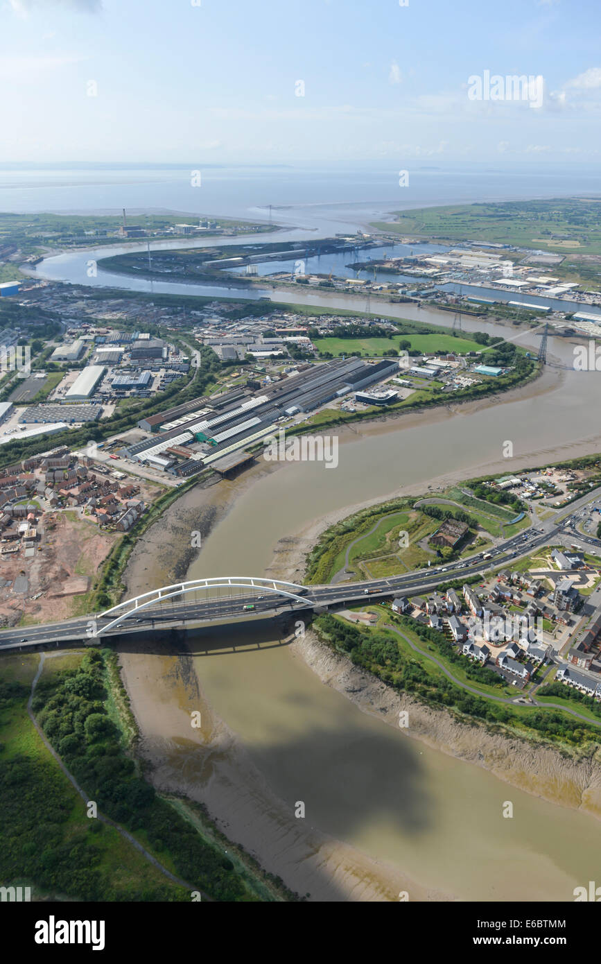 A view down the River Usk in Newport with the A48 bridge, Alexandra ...