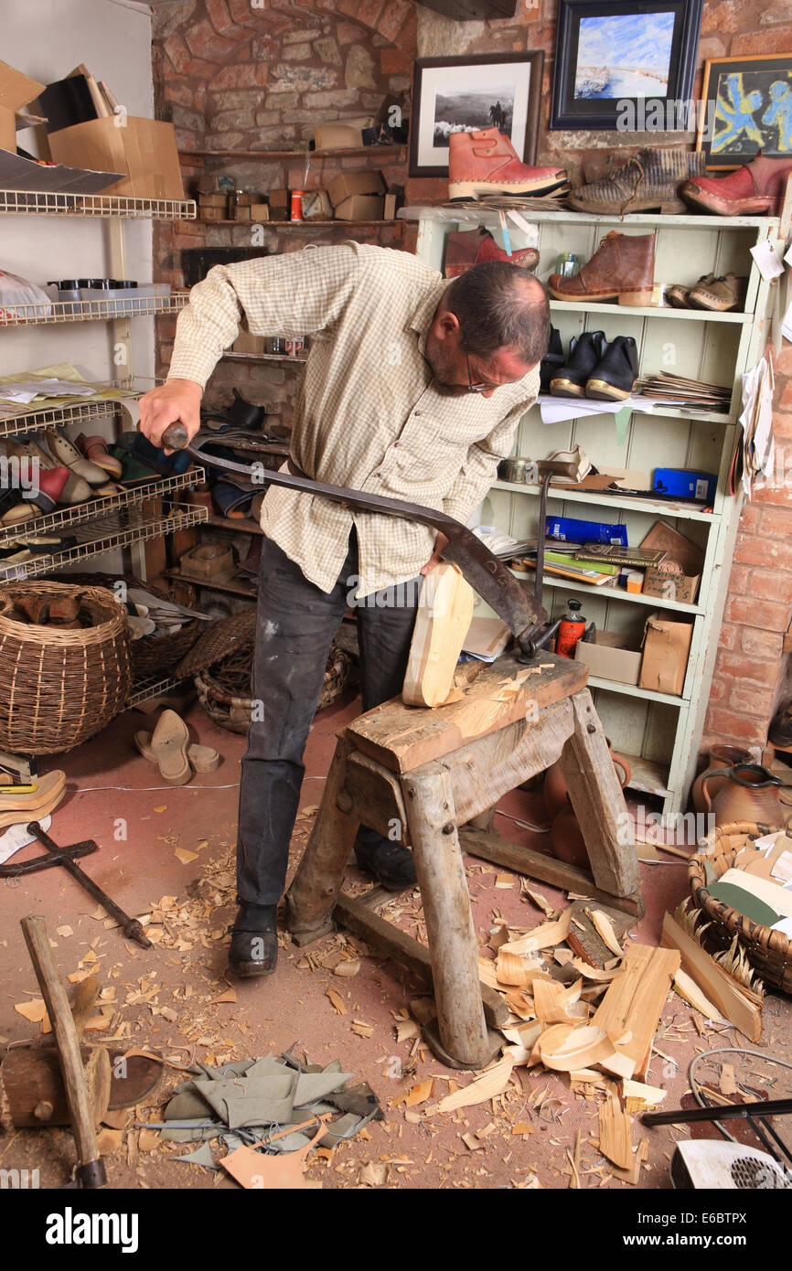 Jeremy Atkinson making Clogs in his workshop at Kington in ...