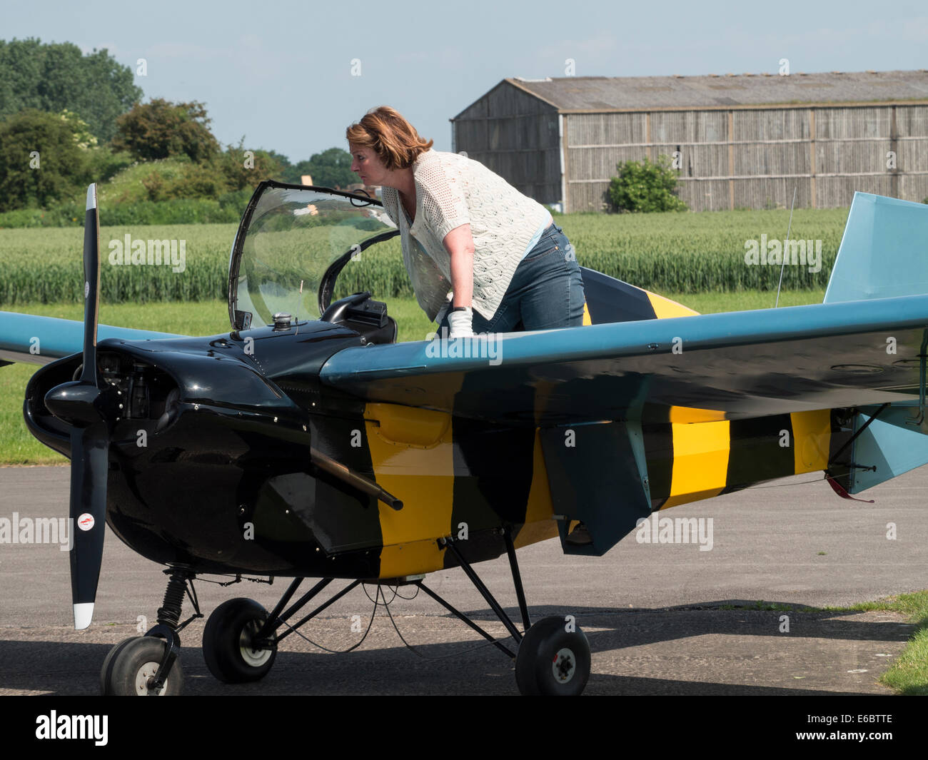 the female pilot of An Acro Nipper monoplane, a classic civil aircraft ...