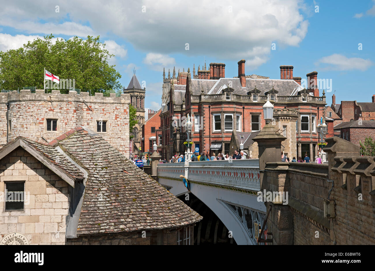 Lendal Bridge and Lendal Tower in the city town centre in summer York ...