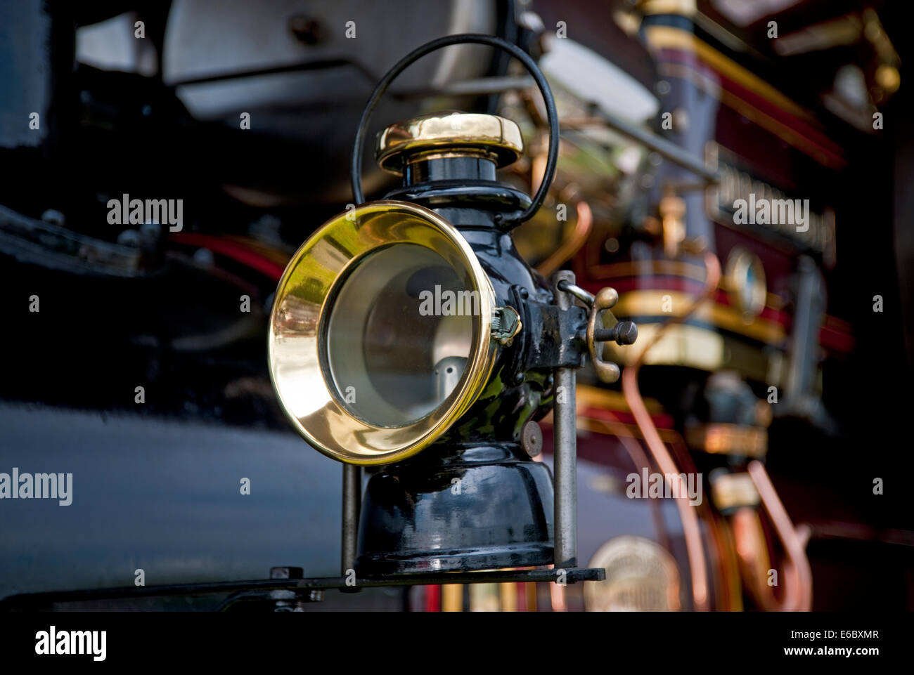 Close up of Brass oil lamp on traction engine Driffield Agricultural ...